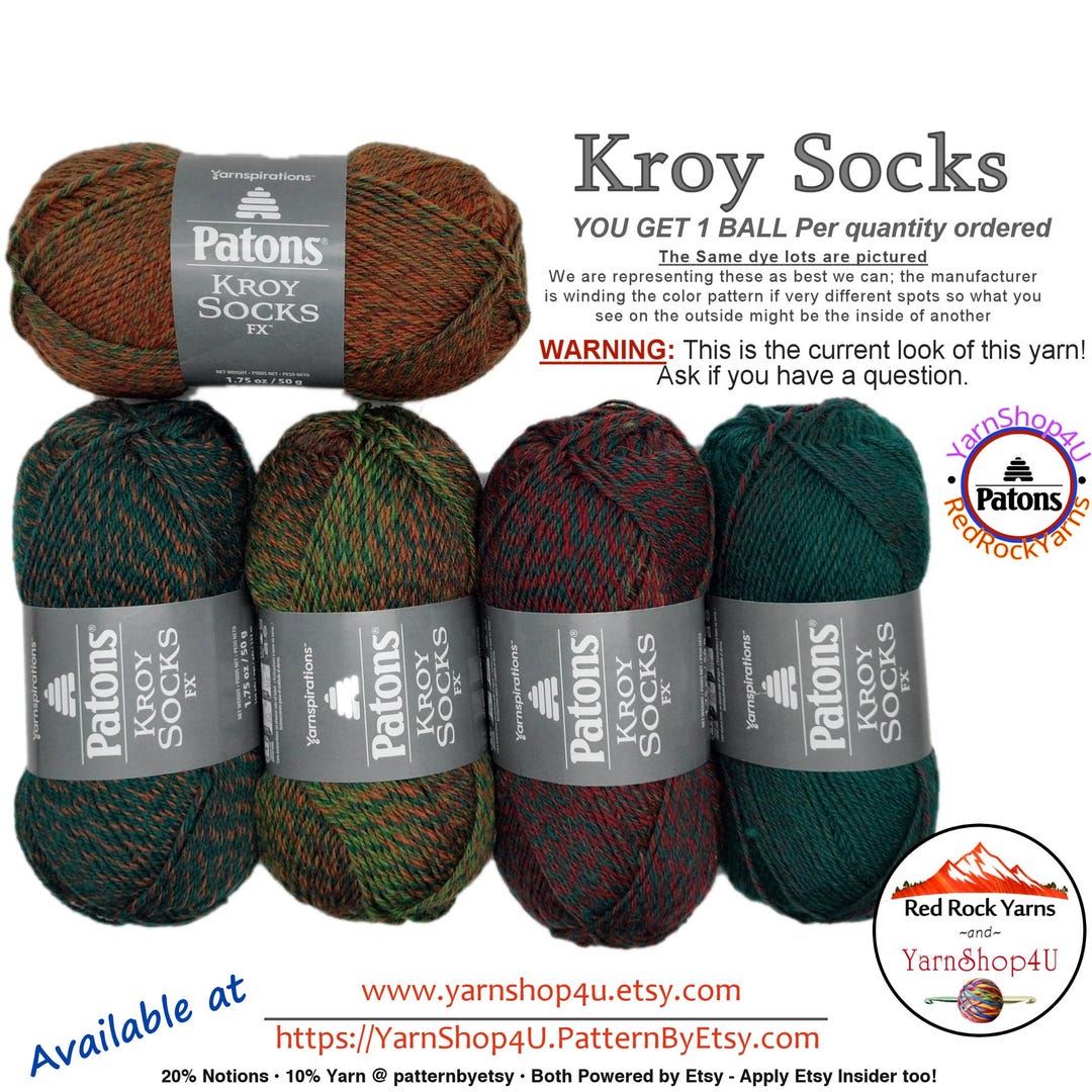 CLOVER COLORS - Patons Kroy Socks FX Yarn is 1.75oz | 166yds Super Fine ...