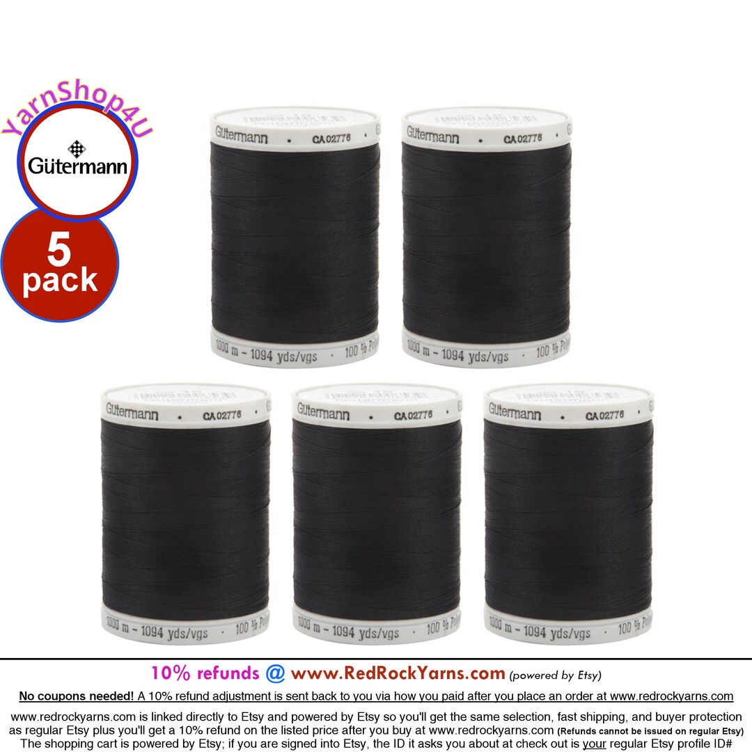 5 Spools Black Gutermann Thread - Sew-all Thread is 100% Polyester ...