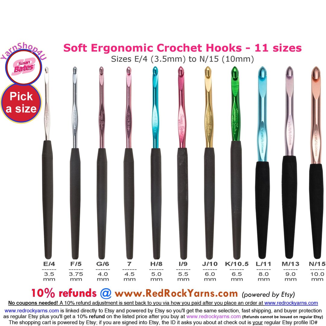 Susan Bates Silvalume Soft Ergonomic Crochet Hooks With Cushioned Grip ...