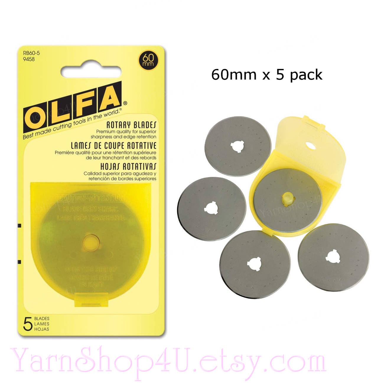 5 pack! OLFA® 60mm Rotary Blades. Olfa® Brand Rotary Cutting Blade. Tungsten Steel. Premium ...