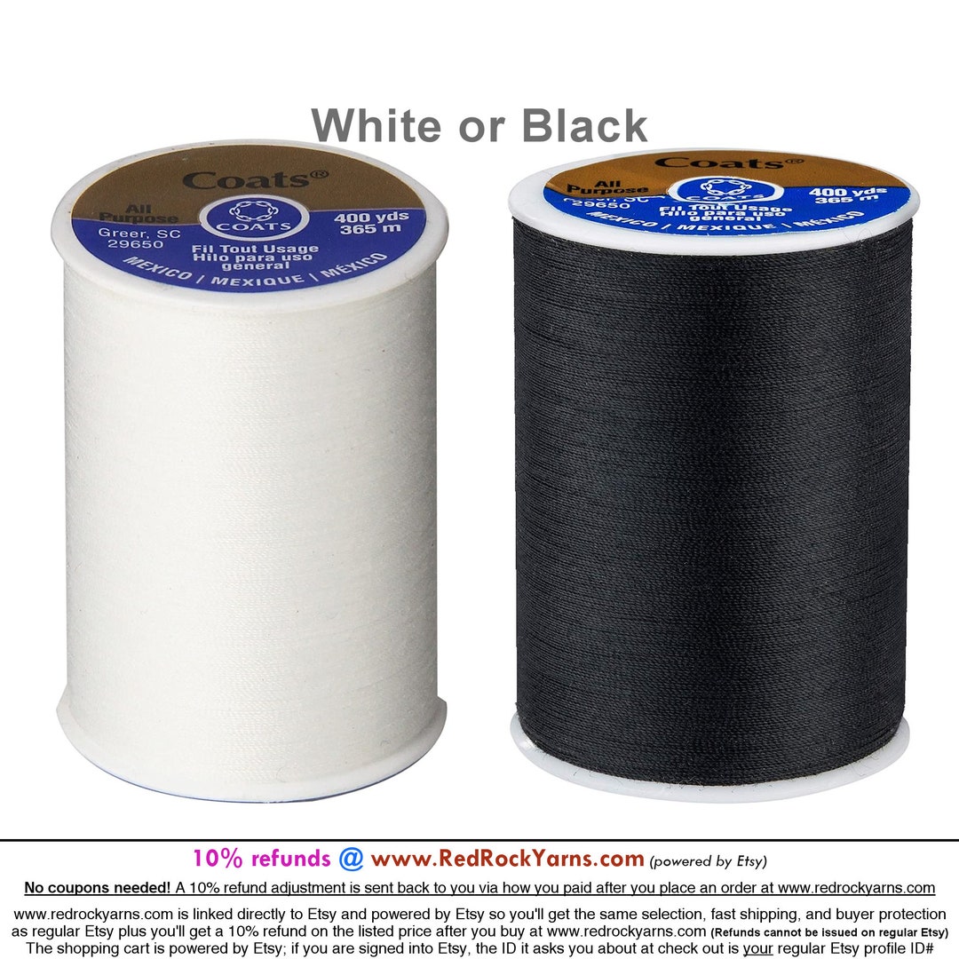 400 Yard Spool of White or Black. Coats & Clark Dual Duty All-purpose ...