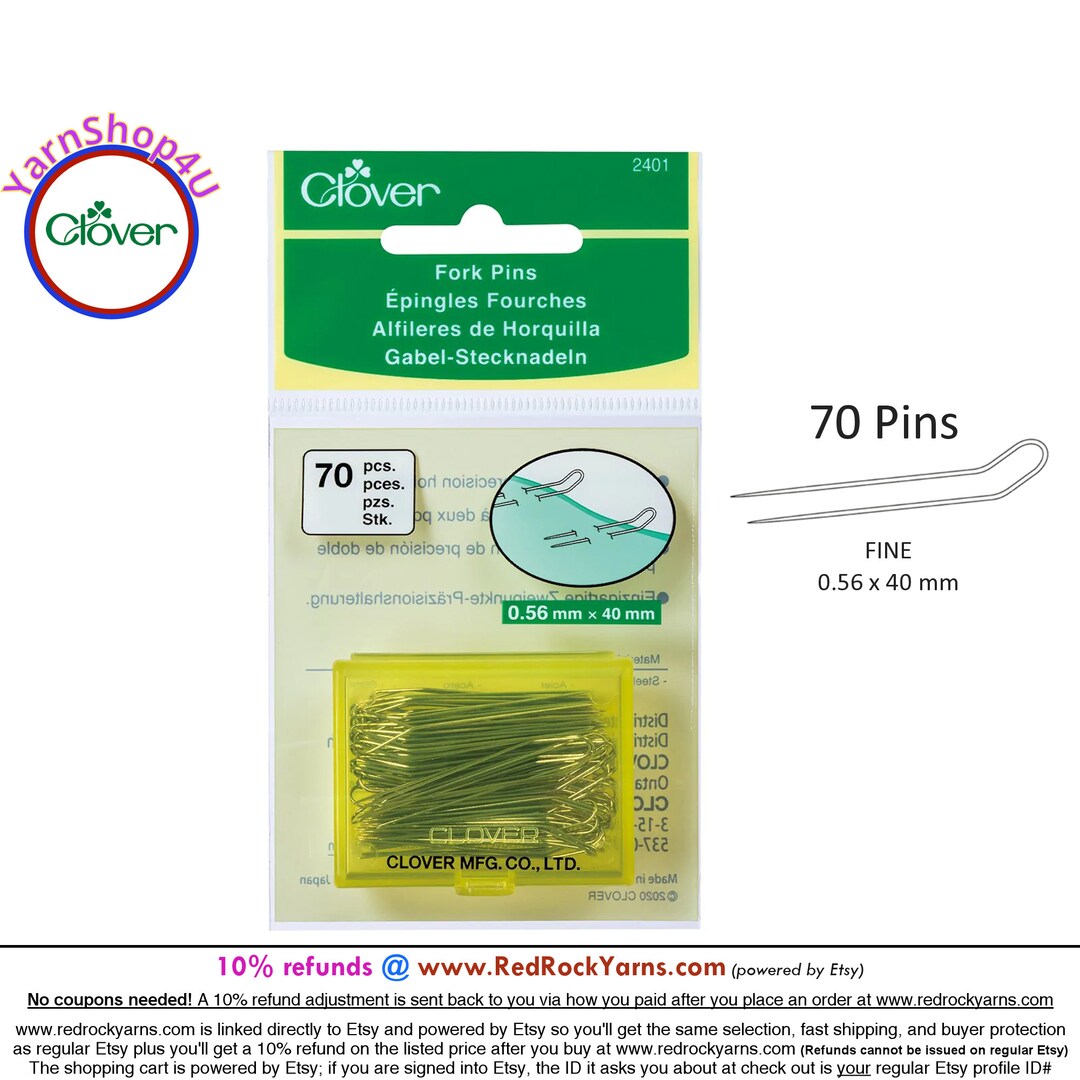 70 Fork Pins Clover Steel U-shape Fine Pins in a Reusable Yellow Tint ...