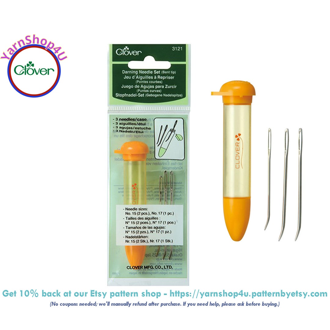 Darning Needle Set bent Tip by Clover With Screw Top Case. - Etsy