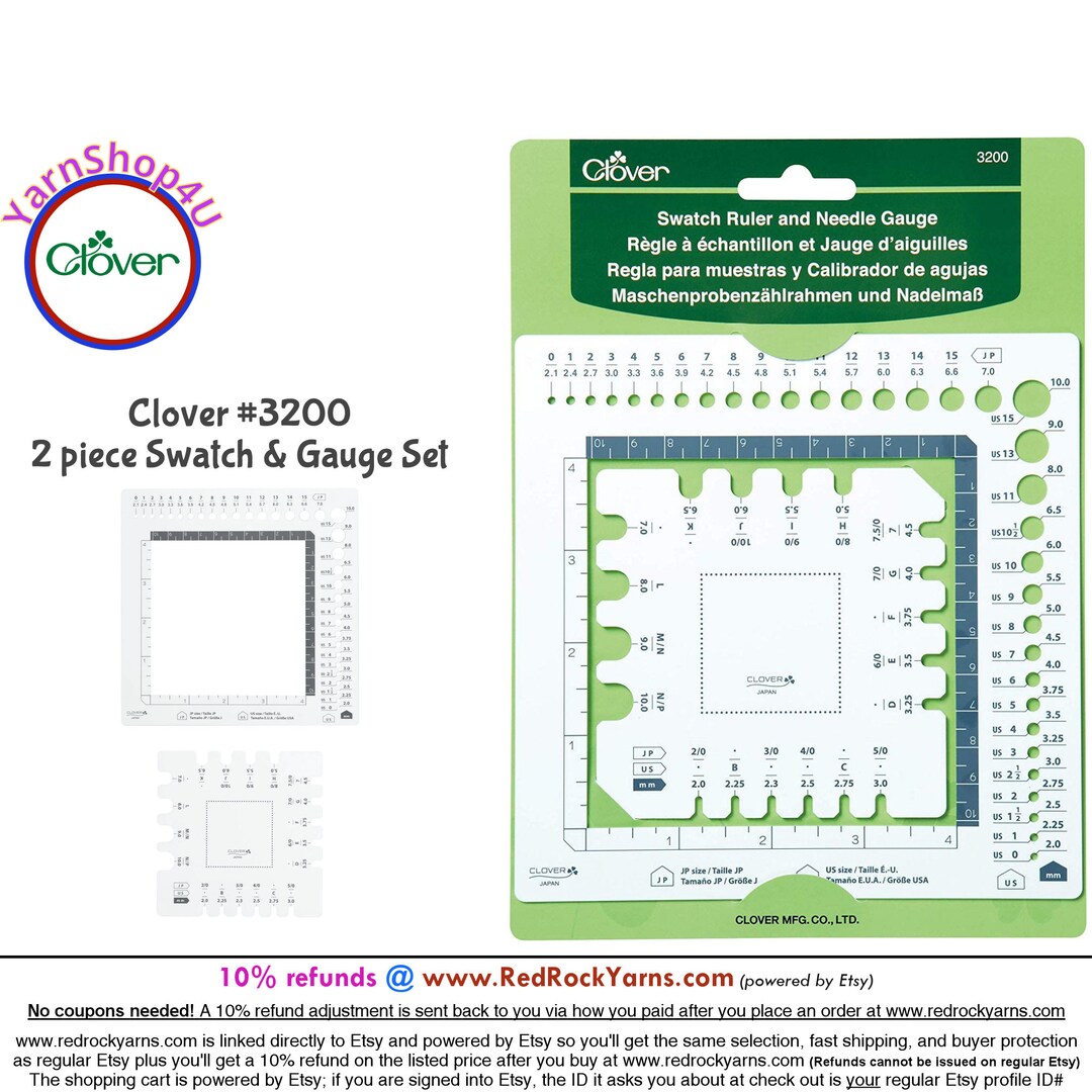 Clover Swatch Ruler and Needle Gauge. 2 Piece Set for Counting Stitches ...