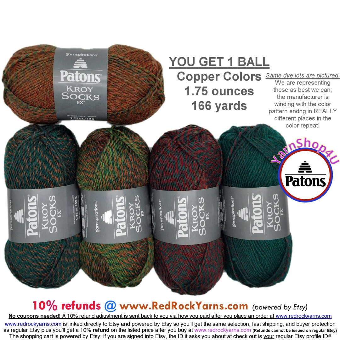 CLOVER COLORS - Patons Kroy Socks FX Yarn is 1.75oz | 166yds Super Fine ...