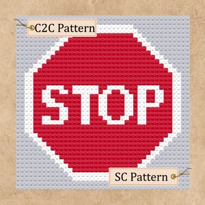 Small Stop Sign 40x40 Crochet Pattern C2C SC Single | Etsy