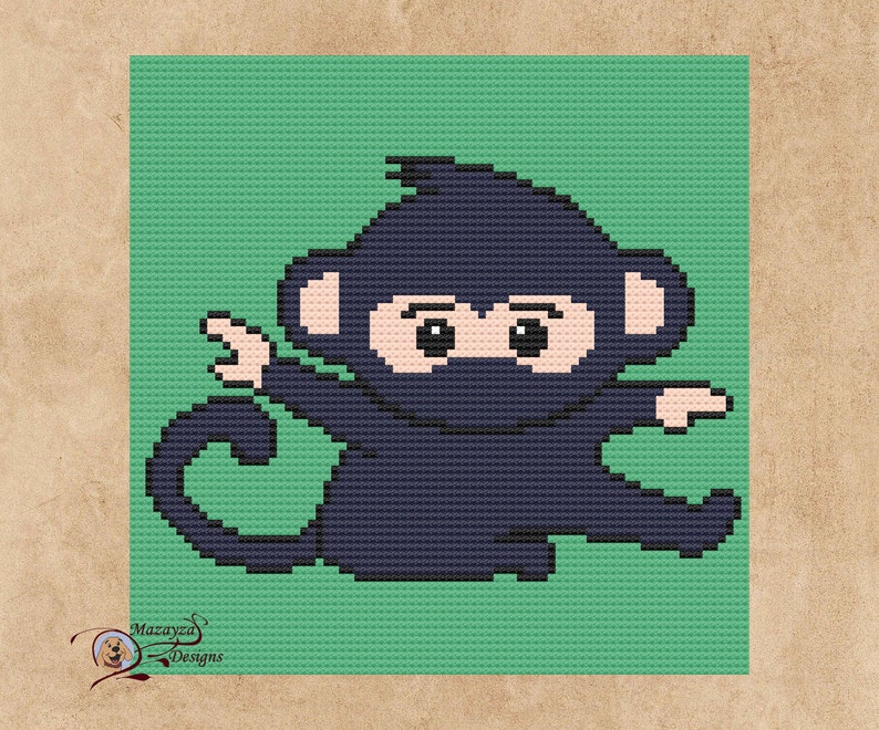 Ninja Monkey 80x80 Crochet Pattern C2C SC Color Graph - Etsy