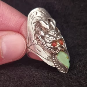 Vintage Nepali Sterling Silver Dragon Shaped Ring With Corals and ...