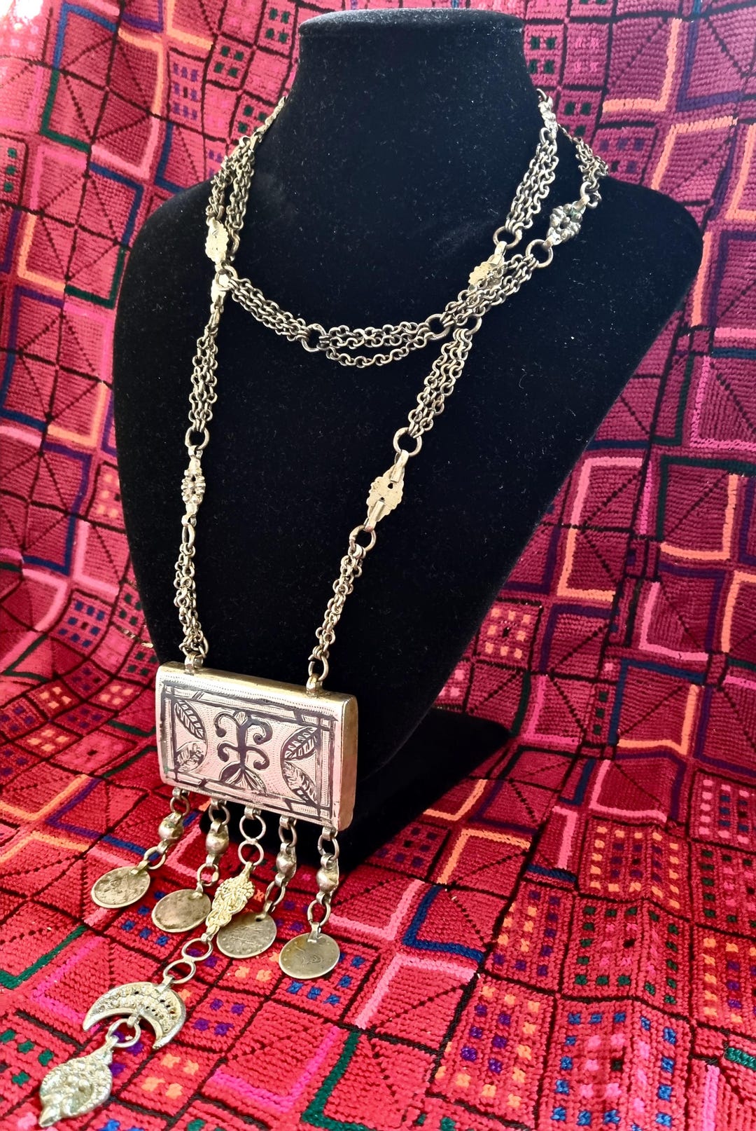 Jordan/palestine - Antique High Grade Silver and Niello Amulet Necklace ...