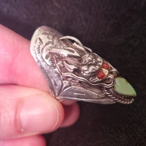 Vintage Nepali Sterling Silver Dragon Shaped Ring With Corals and ...