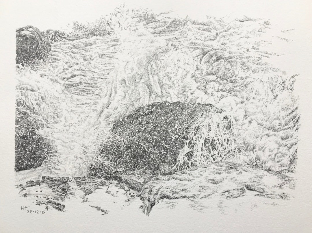 Original Artwork - Splash! - Seascape Drawings - A4 Graphite Art ...