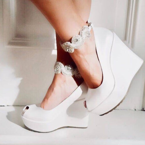 Ivory or White Lace Bridal Wedges | Etsy