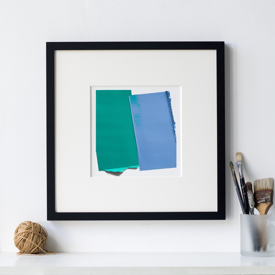 Minimalist Cold Colors Painting, Original Framed Artwork for Wall ...