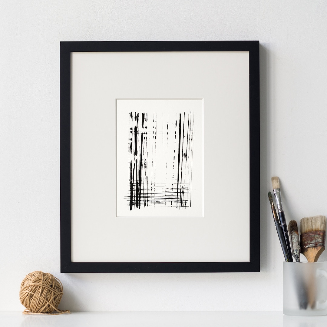 Black and White Art for Gallery Wall, Original Abstract Artwork, Framed ...