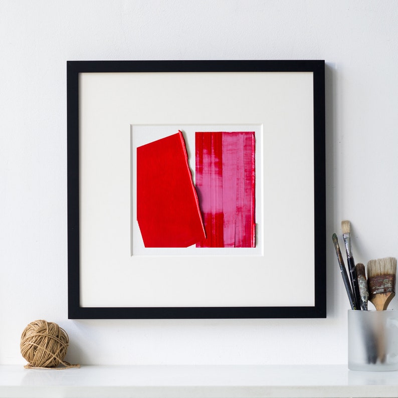 Small Red Colors Painting for Home Gallery Wall, Original Framed ...