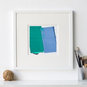 Minimalist Cold Colors Painting, Original Framed Artwork for Wall ...