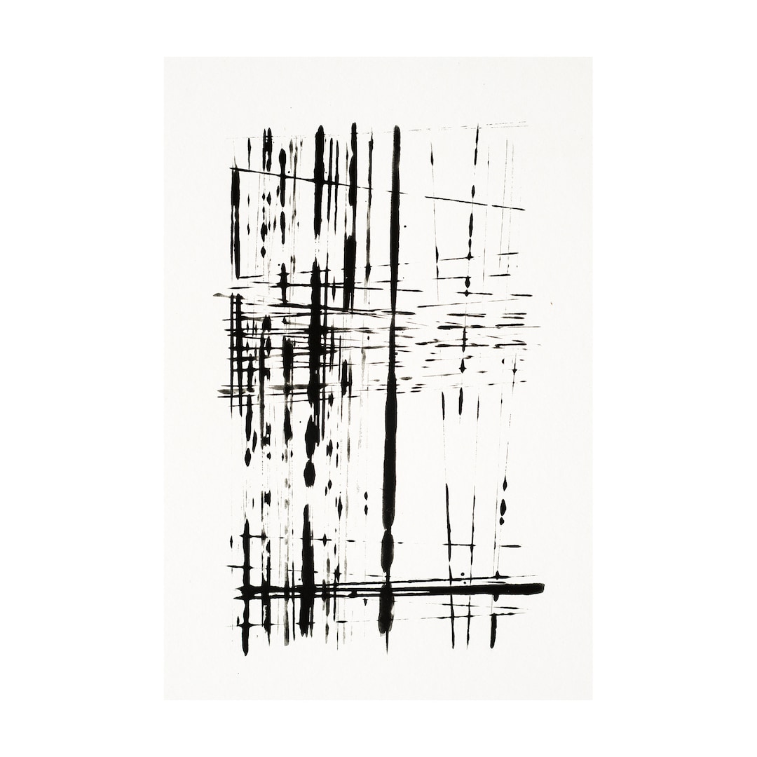 Original Acrylic Line Art, Black & White Abstract Painting, Framed ...