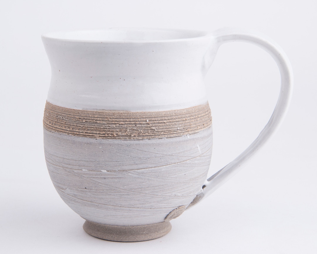 CUP White Coffee Mug Matte and Shiny 11 Oz Stoneware Ceramic Handmade ...