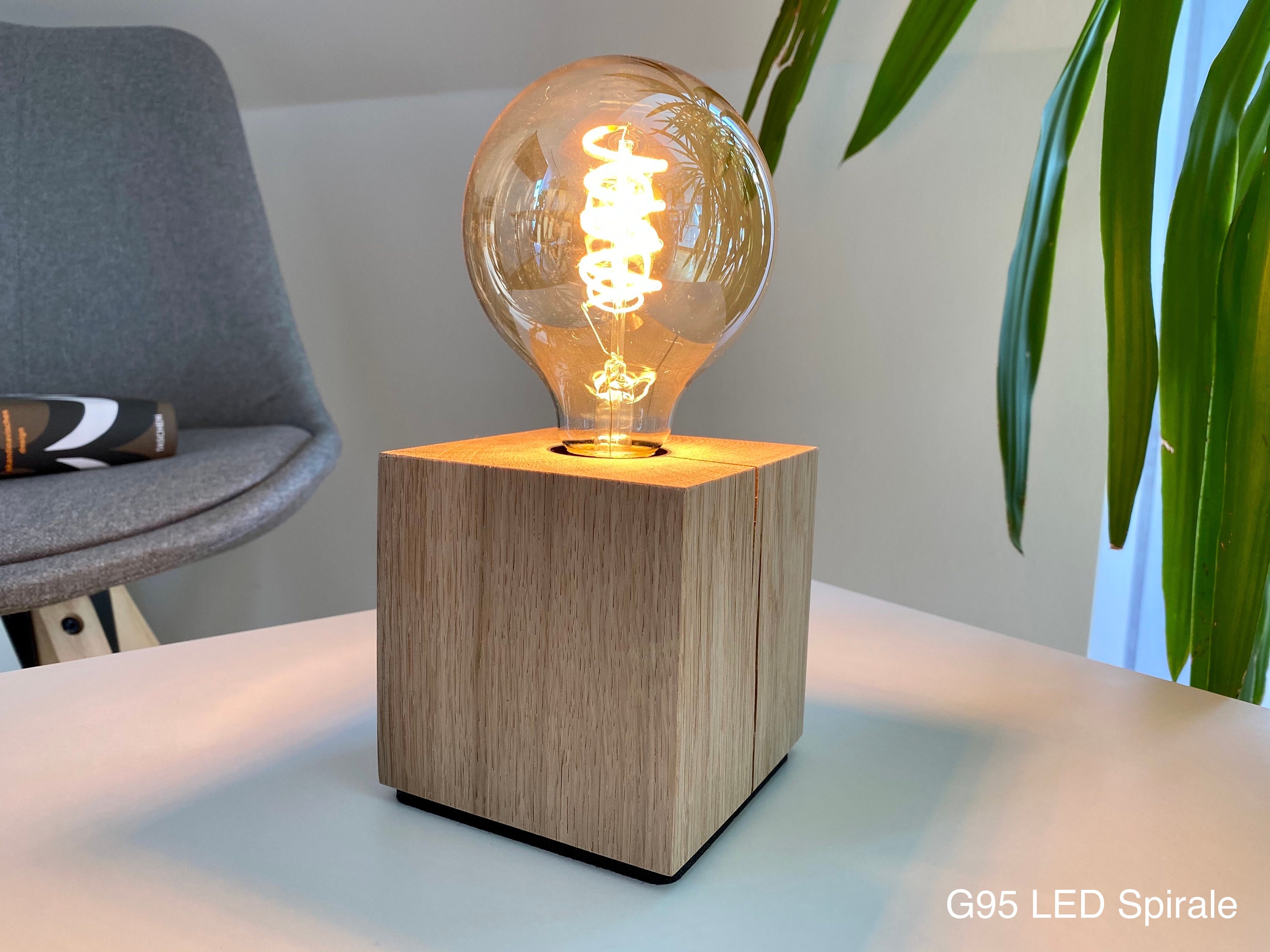 EICHE massiv Edison Tischlampe E27 / Industrial Retro Vintage Design ...