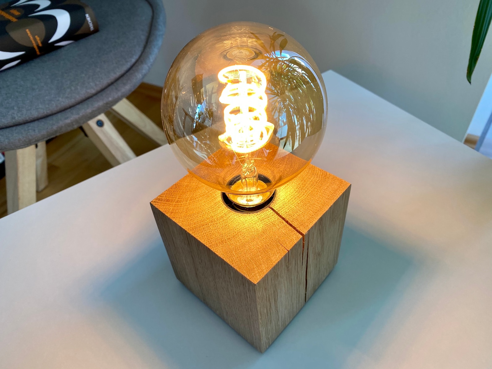 EDISON Table Lamp Solid Oak Wood E27 / Opt. Dimmer / Industrial Retro ...