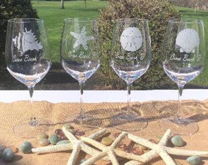 Beach Wine Glass Set 4 Beach Theme Wine Glass Sea Shell Wine Glasses Custom Engraved Wine