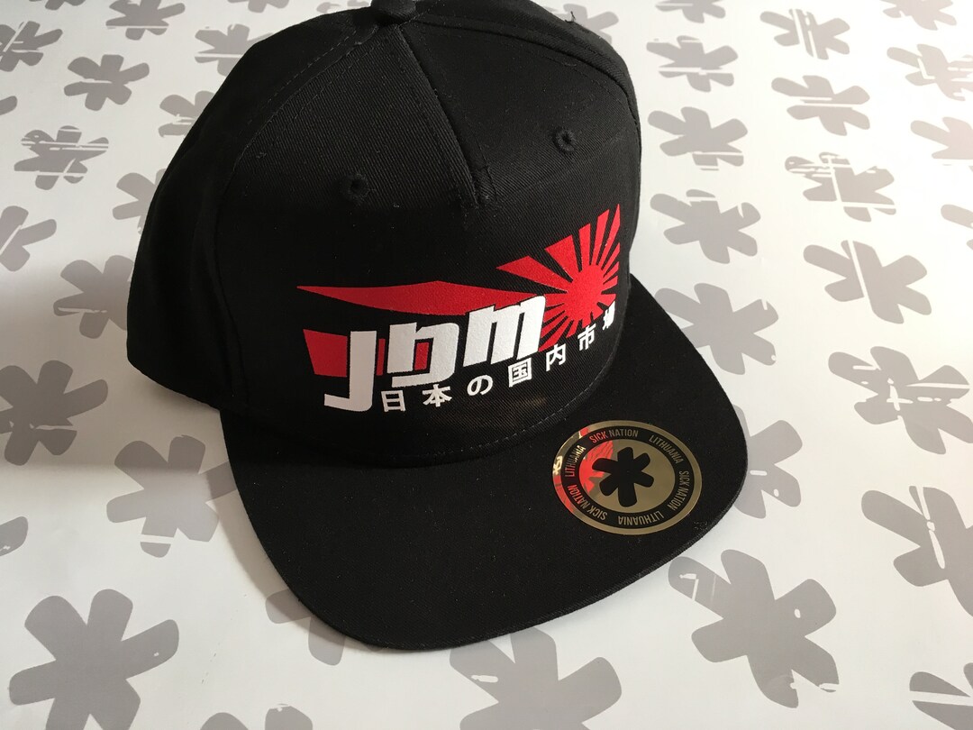 JDM Rising Sun 5 Panel Black Snapback Cap for All Japanese Car ...