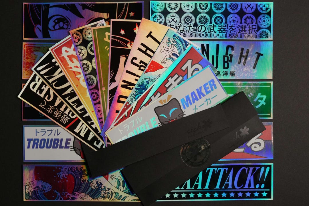 JDM Themed Rainbow Neochrome Slap Sticker Pack! TEN Eye Catching Decals ...