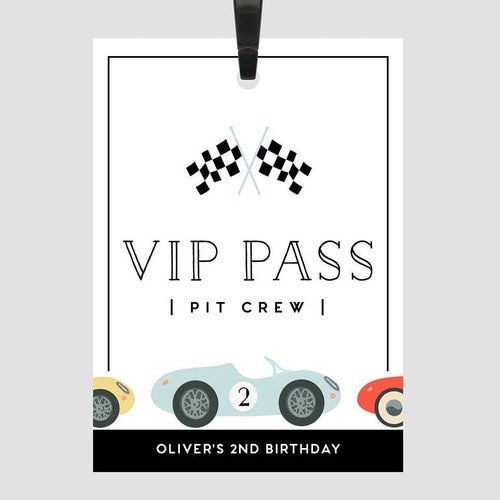 Race Car VIP Pit Crew Pass Editable Racing Birthday Party - Etsy