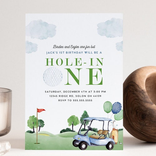 Hole in One Birthday Invitation Editable Golf First Birthday - Etsy