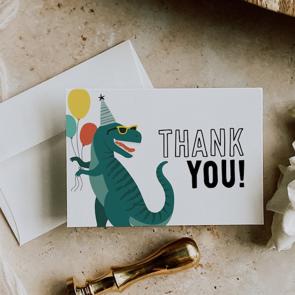 Dinosaur Thank You Card Template - Etsy