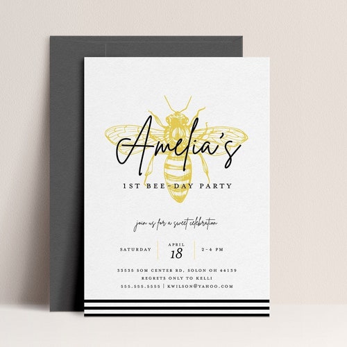 Bee Day Invite Template Bumble Bee Birthday Invitation - Etsy