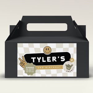 Checkered Smiley Face Favor Box Label Template Rad Birthday - Etsy