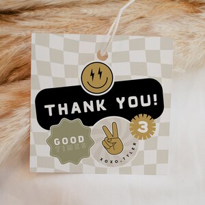 Checkered Smiley Face Sign Template Rad Birthday Stickers Retro ...