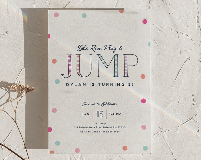 Editable Jump Invitation, Trampoline Party, Jump Bounce House Invite ...