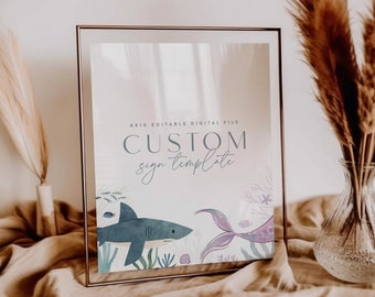 Shark & Mermaid Birthday Welcome Sign, Editable Template, Sharks ...