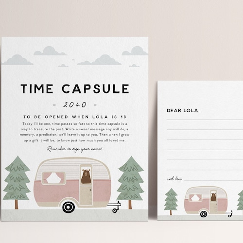 Editable Happy Camper Time Capsule Girl Birthday Party Camping - Etsy