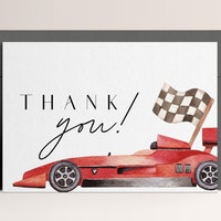 Race Car Birthday Thank You Card, Racing Car Party Thank You Note, Boy ...