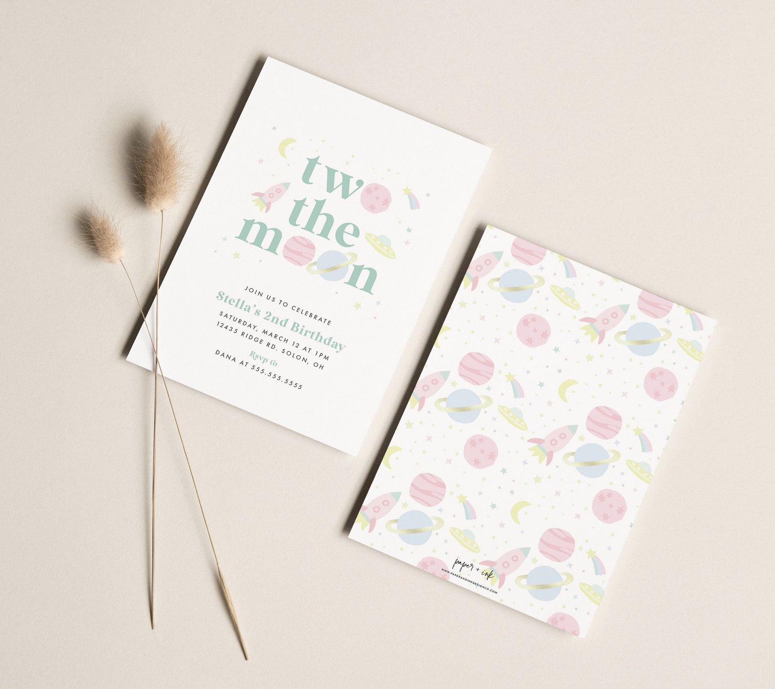 Two the Moon Toppers Girl Space Birthday Cupcake Toppers - Etsy