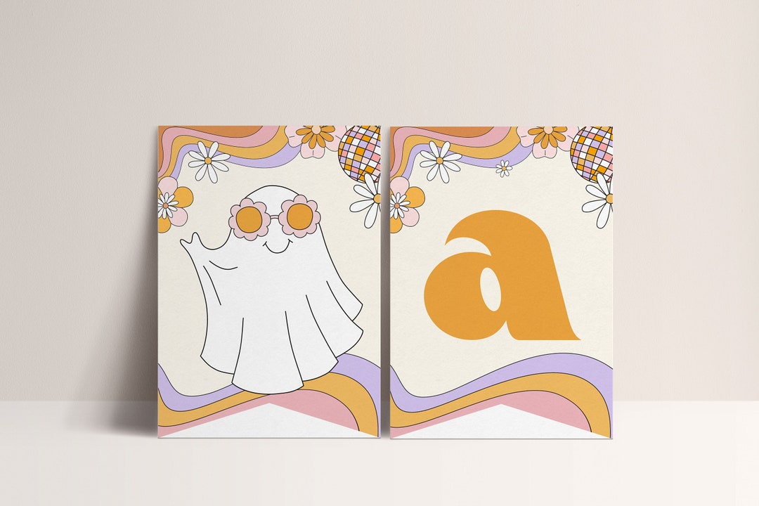Retro Halloween Ghost Banner Template: Groovy Birthday Bunting (INSTANT ...
