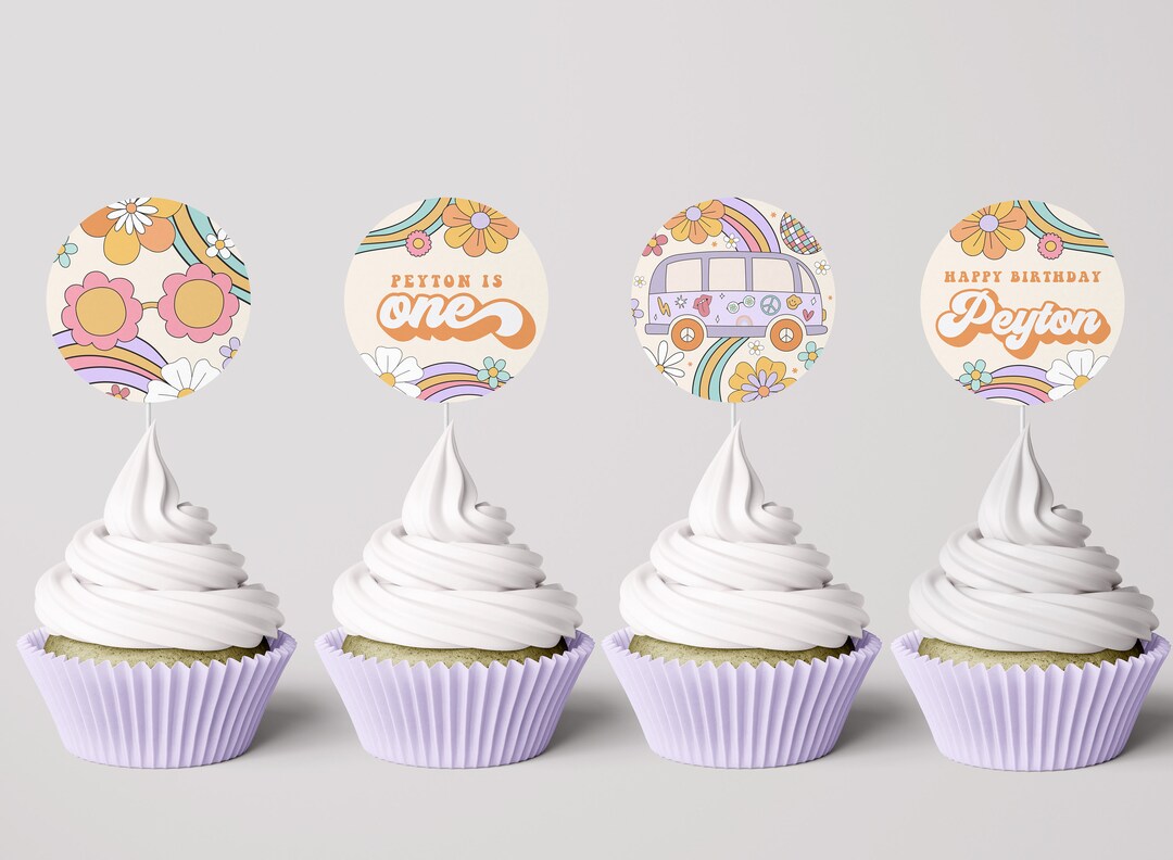 Groovy Birthday Cupcake Toppers: Retro 70s Party (digital Template) - Etsy