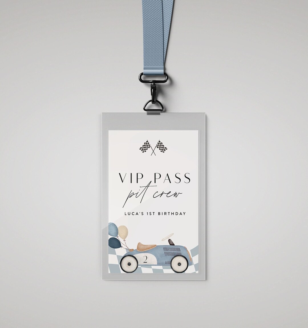 Vintage Blue Race Car VIP Pass Template, Race Car Birthday, Fast One ...