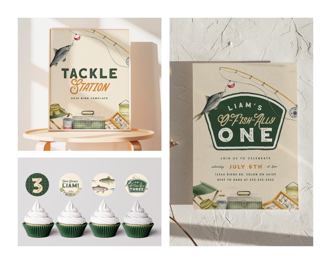Fishing Birthday Party Bundle: Editable Corjl Templates (digital ...