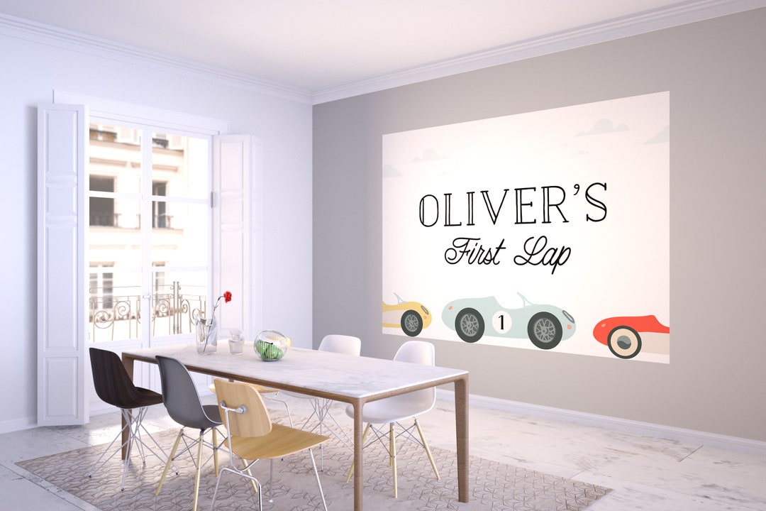 Car Backdrop, Vintage Car Banner, Car Birthday Banner, First Lap, Two ...