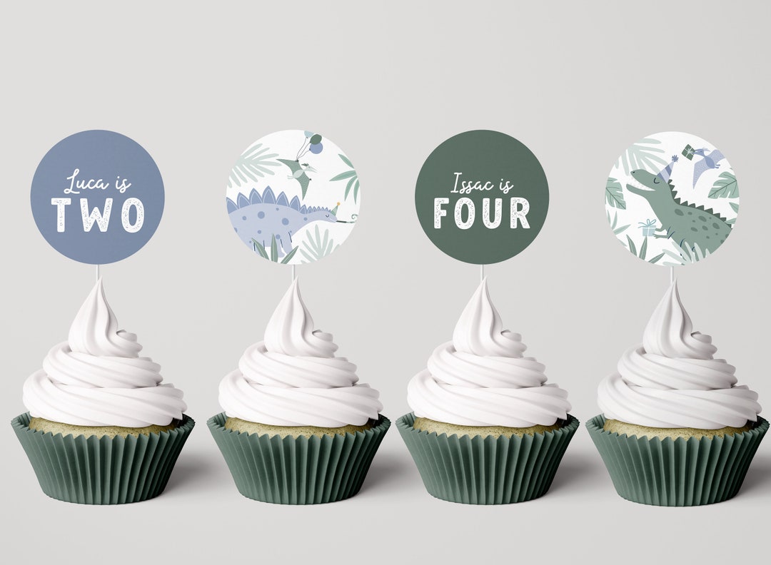 Editable Dinosaur Cupcake Toppers: Birthday Party Printables (instant ...