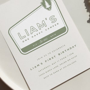 One Happy Camper Birthday Invitation Boy First Birthday Invite National Park Birthday Editable ...