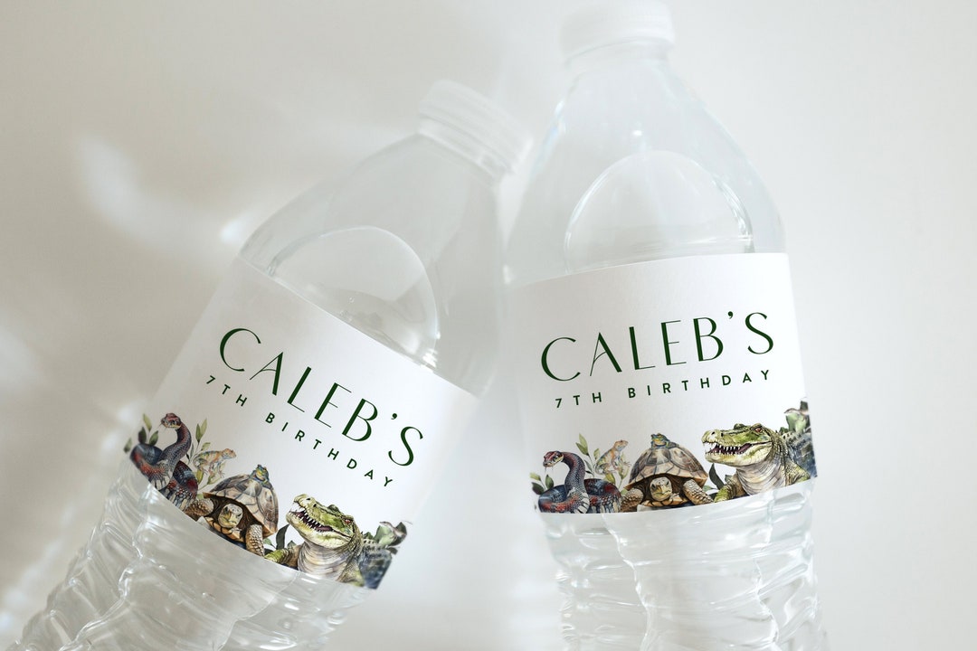 Reptile Birthday Water Bottle Label: Editable Alligator, Snake, Lizard ...
