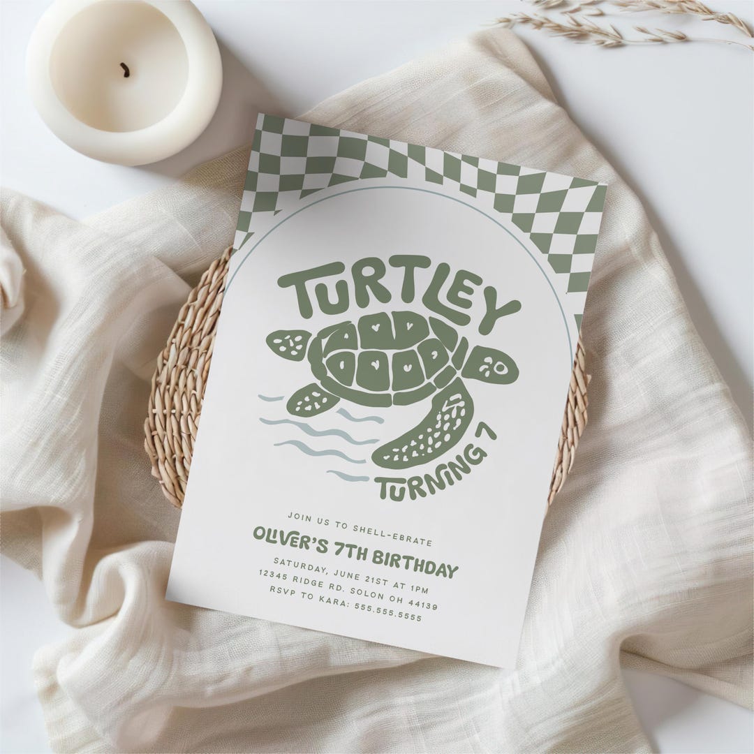 Turtle 7th Birthday Invitation, Turtle Party Invitation, Editable Kids ...
