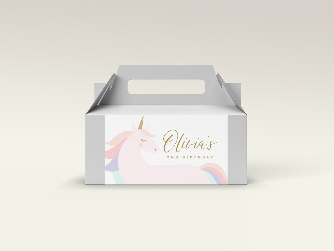 Editable Unicorn Gable Box Label, Modern Unicorn Birthday, Favor Box ...