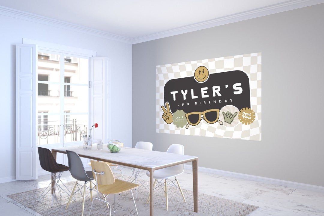 Checkered Smiley Face Birthday Backdrop: Retro Party Decor (editable ...