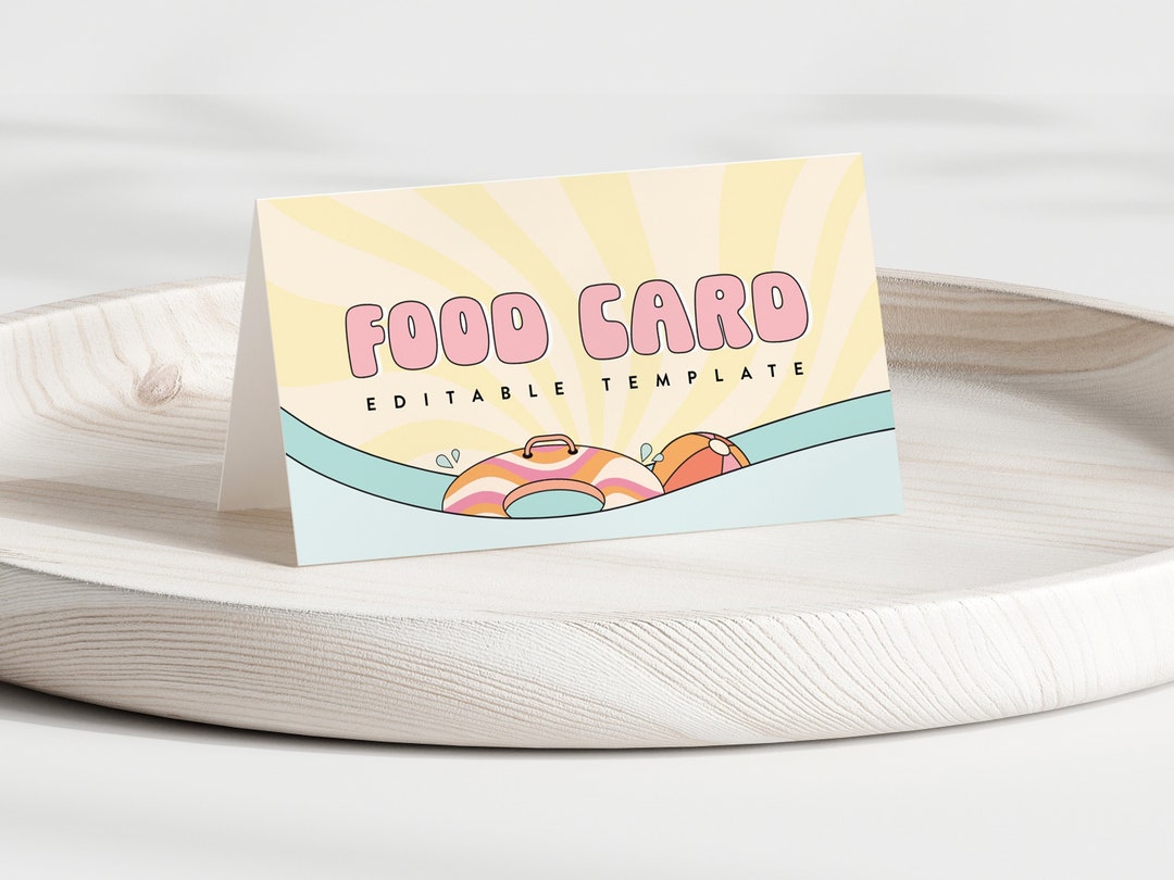 Retro Pool Party Food Cards: Editable Summer Tent Template (digital ...